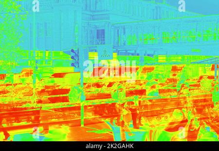 Infrared view of heavy fast moving traffic - motion infrared map Stock ...