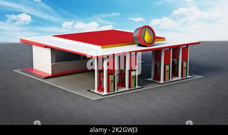 Gas station painted with red and white colors Stock Photo - Alamy