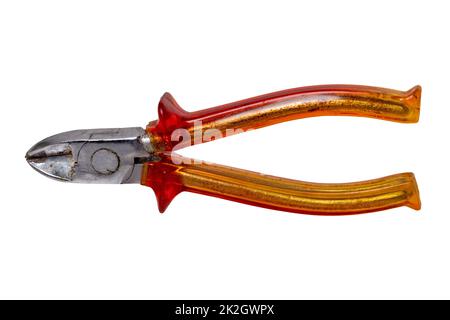 Red handle wire cutters on a white background Stock Photo - Alamy