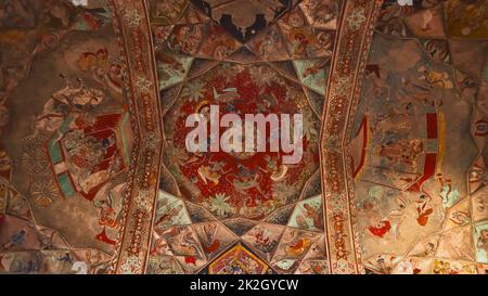 Krishna Rasa Lila on the ceiling at Badal Mahal, Bundi, Rajasthan ...