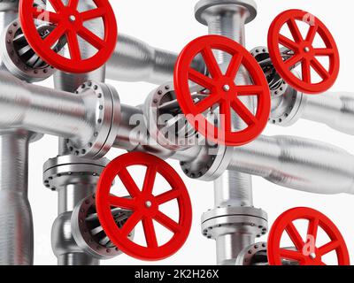 Red valve on metal pipe Stock Photo - Alamy