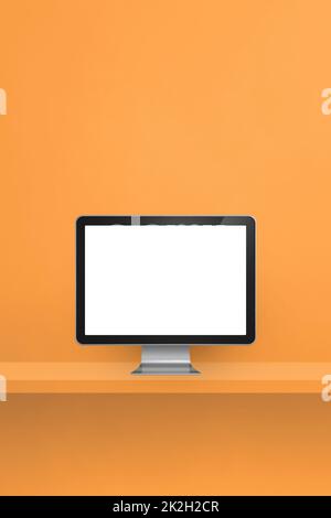 Computer pc - orange wall shelf background. 3D Illustration Stock Photo ...