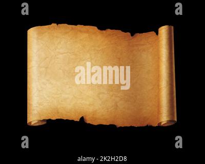 Old mediaeval paper sheet. Horizontal parchment scroll isolated on ...