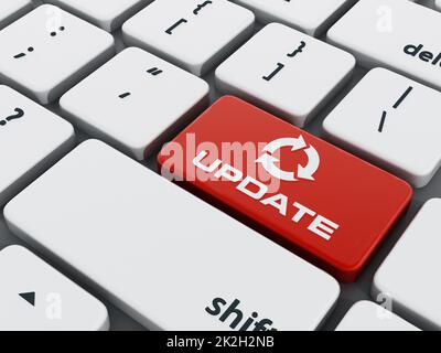 Update red key on a white computer keyboard - 3D rendering illustration ...