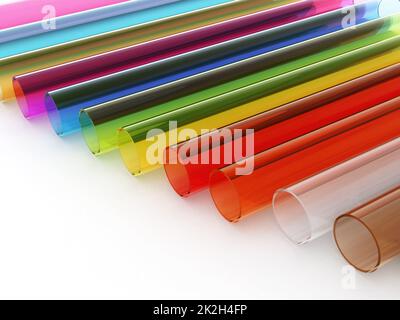 Multi colored plastic tubes background. 3D illustration Stock Photo - Alamy
