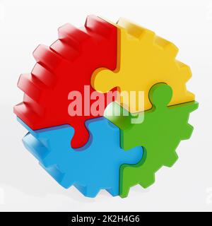 Multi colored gear consisting of puzzle parts Stock Photo - Alamy