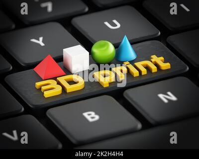 3D print text, cube, sphere, cone and pyramide standing on black ...