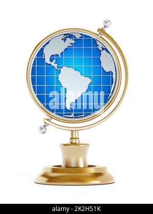 Golden Award Trophy with Golden Earth Globe on a white background. 3d ...