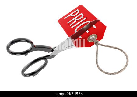 Scissors cutting price tag. 3D illustration Stock Photo - Alamy