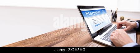 Web Application Registration Form On Laptop Computer Screen Stock Photo ...