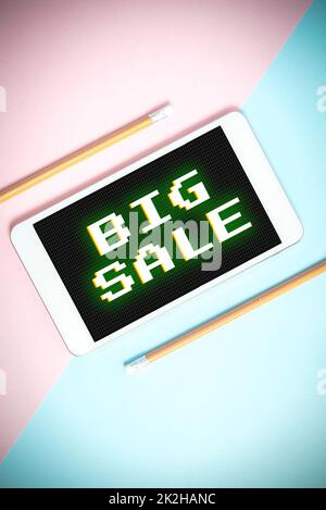 Text showing inspiration Big Sale. Business idea putting products on ...