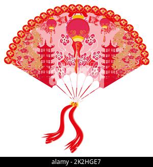 Chinese landscape and beautiful fan Stock Photo - Alamy