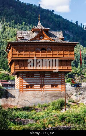 Ancient Bhima Kali Hindu temple inner courtyard with building at ...