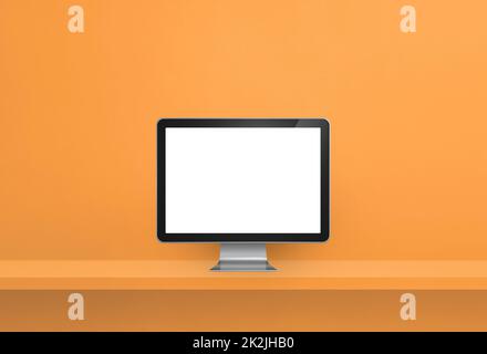 Computer pc - orange wall shelf banner. 3D Illustration Stock Photo - Alamy