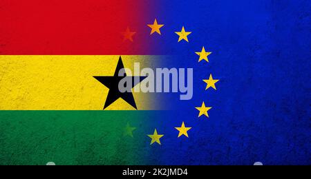 Flag of the European Union with Ghana National flag. Grunge background ...