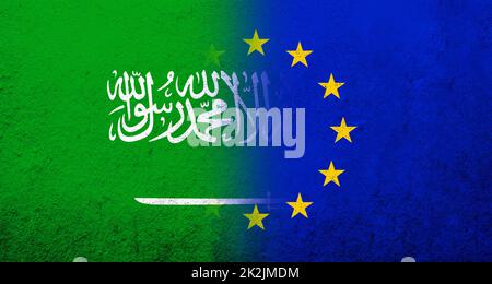 Flag of the European Union with Kingdom of Saudi Arabia National flag ...
