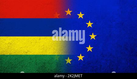 Flag of the European Union with Mauritius National flag. Grunge ...
