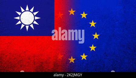 Flag of the European Union with Taiwan National flag. Grunge background ...