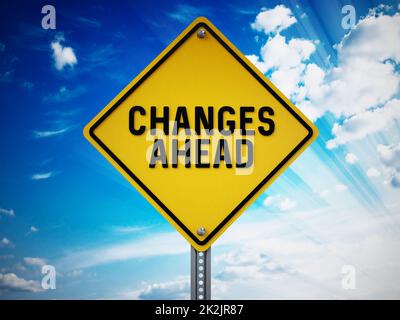 Changes ahead sign against blue sky. 3D illustration Stock Photo - Alamy