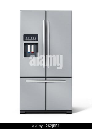 Generic silver refrigerator isolated on white background. 3D ...