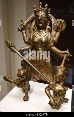 Goddess durga killing demon mahishasura with goddesses laxmi saraswati ...