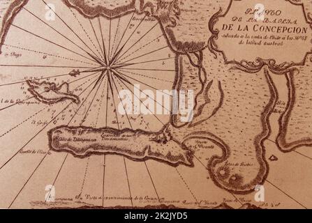 Map depicting the Bay of Concepción, on the coast of the Province of ...