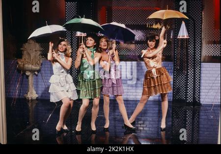 The Coco-girls on the set of the comedy TV show "Co-co boy". From left ...