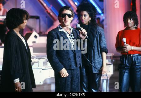 French singer Gilbert Montagné on the set of the Antenne 2 TV variety ...