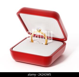 Open box with diamond engagement ring, cotton flowers, flowing ribbon ...