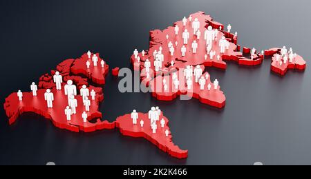 Stick figures standing on world map. 3d illustration Stock Photo - Alamy