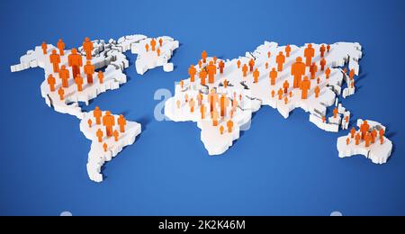 Stick figures standing on world map. 3d illustration Stock Photo - Alamy