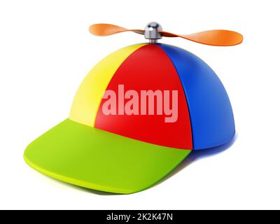 Multi colored hat with propeller isolated on white background. 3D ...