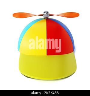Multi colored hat with propeller isolated on white background. 3D ...
