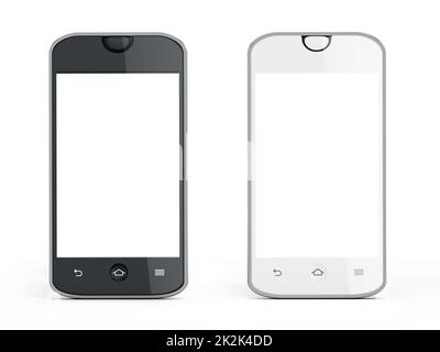Black and white smartphones with reflection isolated on white ...