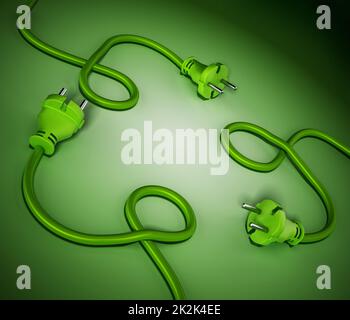 Electric plug and cables forming a recycle symbol. 3D illustration ...