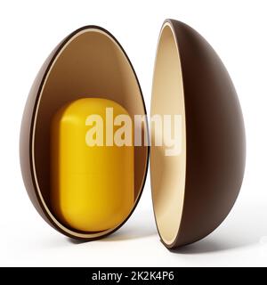 Open egg surprise with yellow capsule. 3D illustration Stock Photo - Alamy