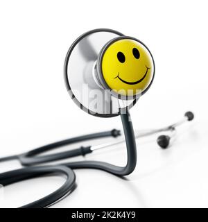 Stethoscope with smiling face isolated on white background. 3D ...