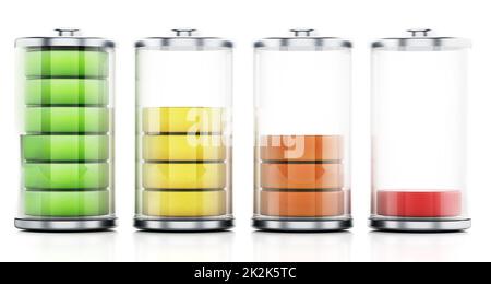 Four different battery levels. 3D illustration Stock Photo - Alamy