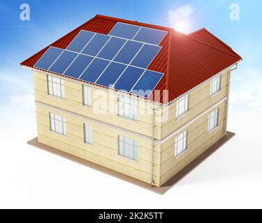 Solar panels being installed on building rooftop. 3D illustration Stock ...