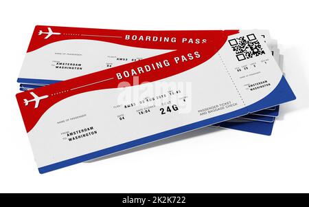 Boarding pass with fictitious numbers and names. 3D illustration Stock ...