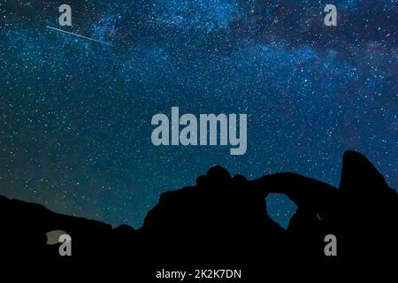Section of the Milky Way with a shooting star, seen in summer over ...