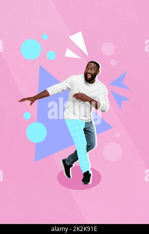 Vertical collage picture of excited cheerful girl black white effect ...