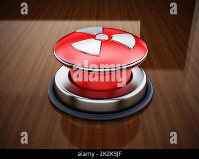 Red nuclear alert button and sign for danger isolated on white ...