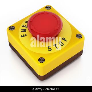 Emergency stop button isolated on white background. 3D illustration ...