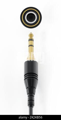 3.5 mm audio mini jack plug isolated on a blue background. 3d ...