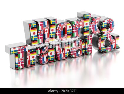 Work and Travel text with country flags. 3D illustration Stock Photo ...