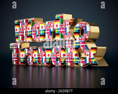 Work and Travel text with country flags. 3D illustration Stock Photo ...