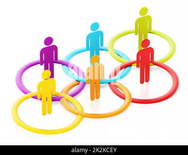 3D stick figures inside multi-colored circles. 3D illustration Stock ...