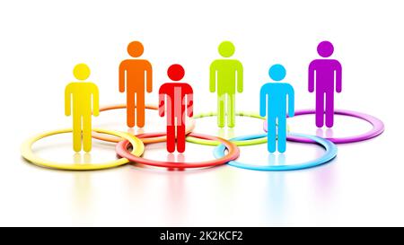 3D stick figures inside multi-colored circles. 3D illustration Stock ...