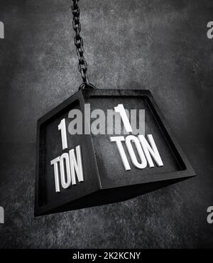 1 ton weight with black chain . 3D illustration Stock Photo - Alamy